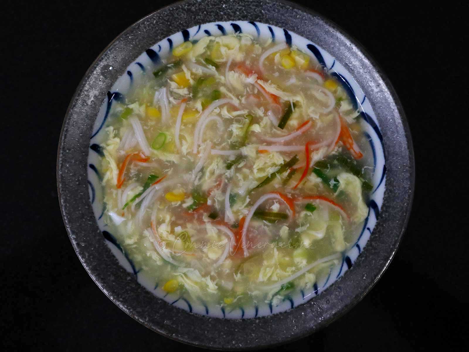 Kani and corn egg drop soup