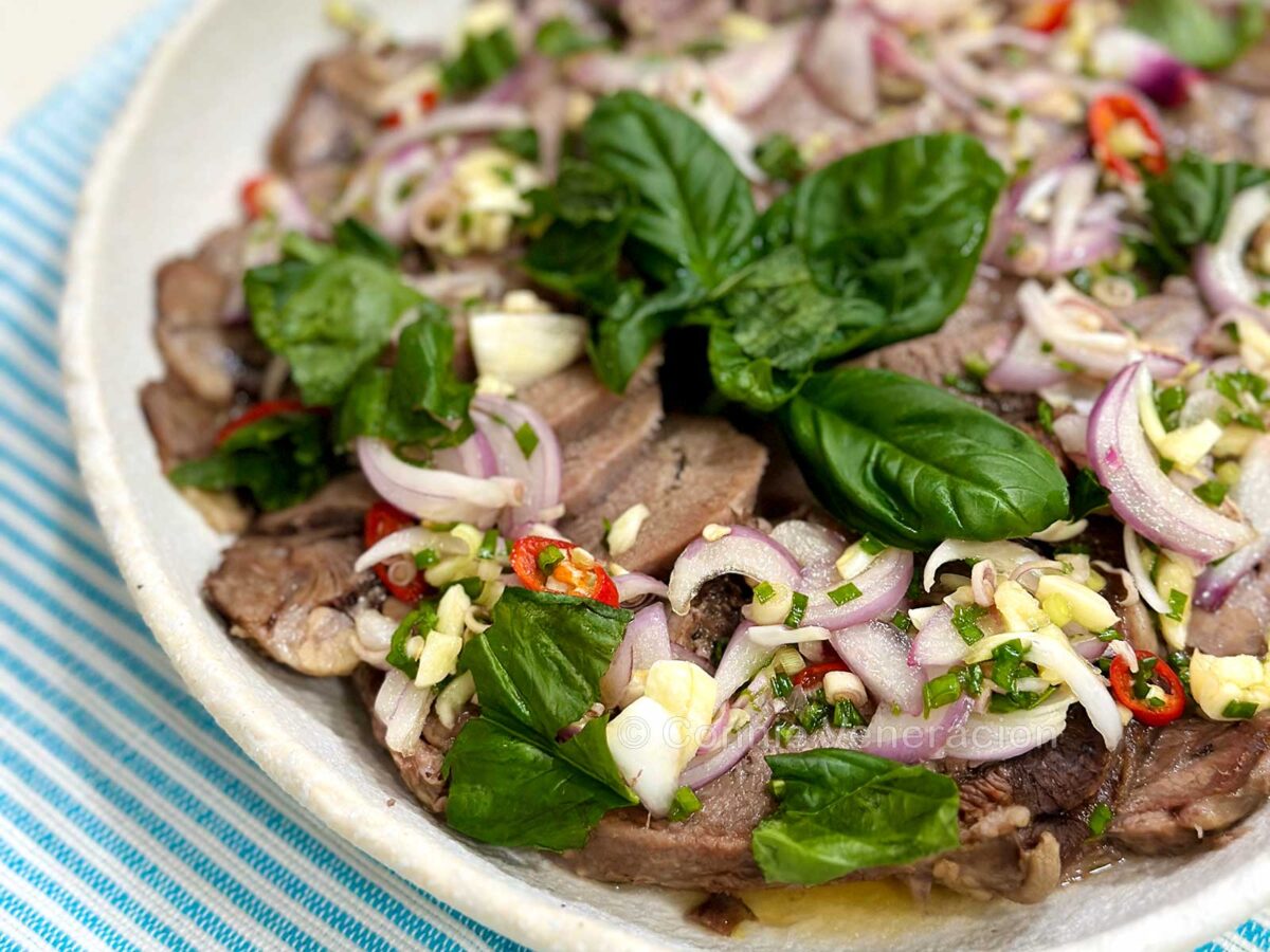 Beef tongue with lemongrass chili sauce