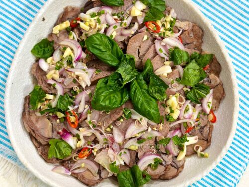 Beef tongue with lemongrass chili sauce