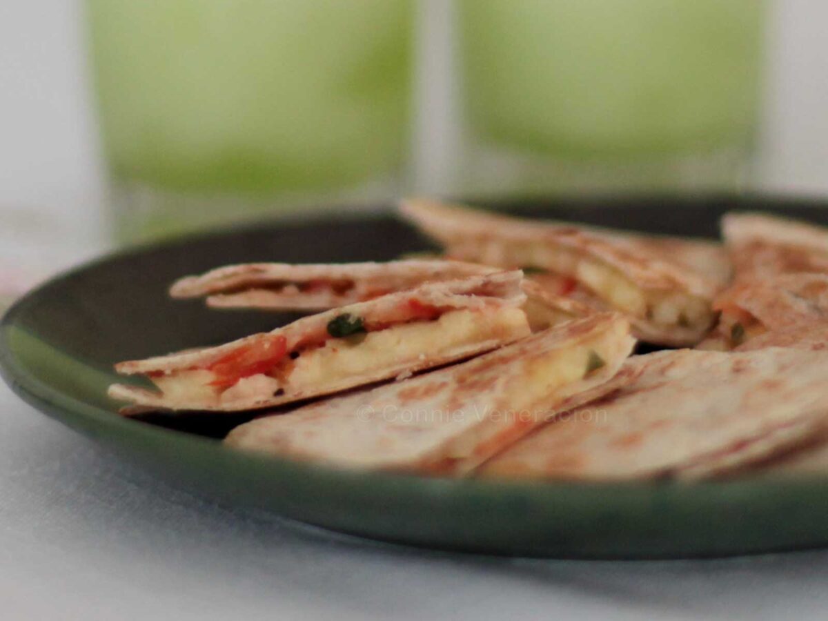 Tomato and basil quesadillas