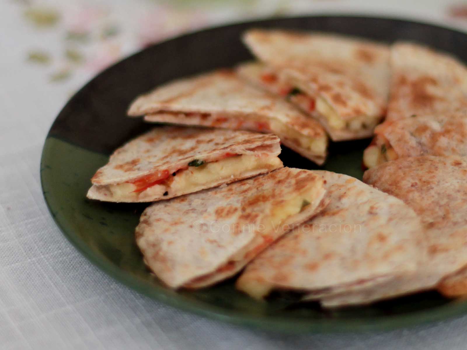 Tomato and basil quesadillas